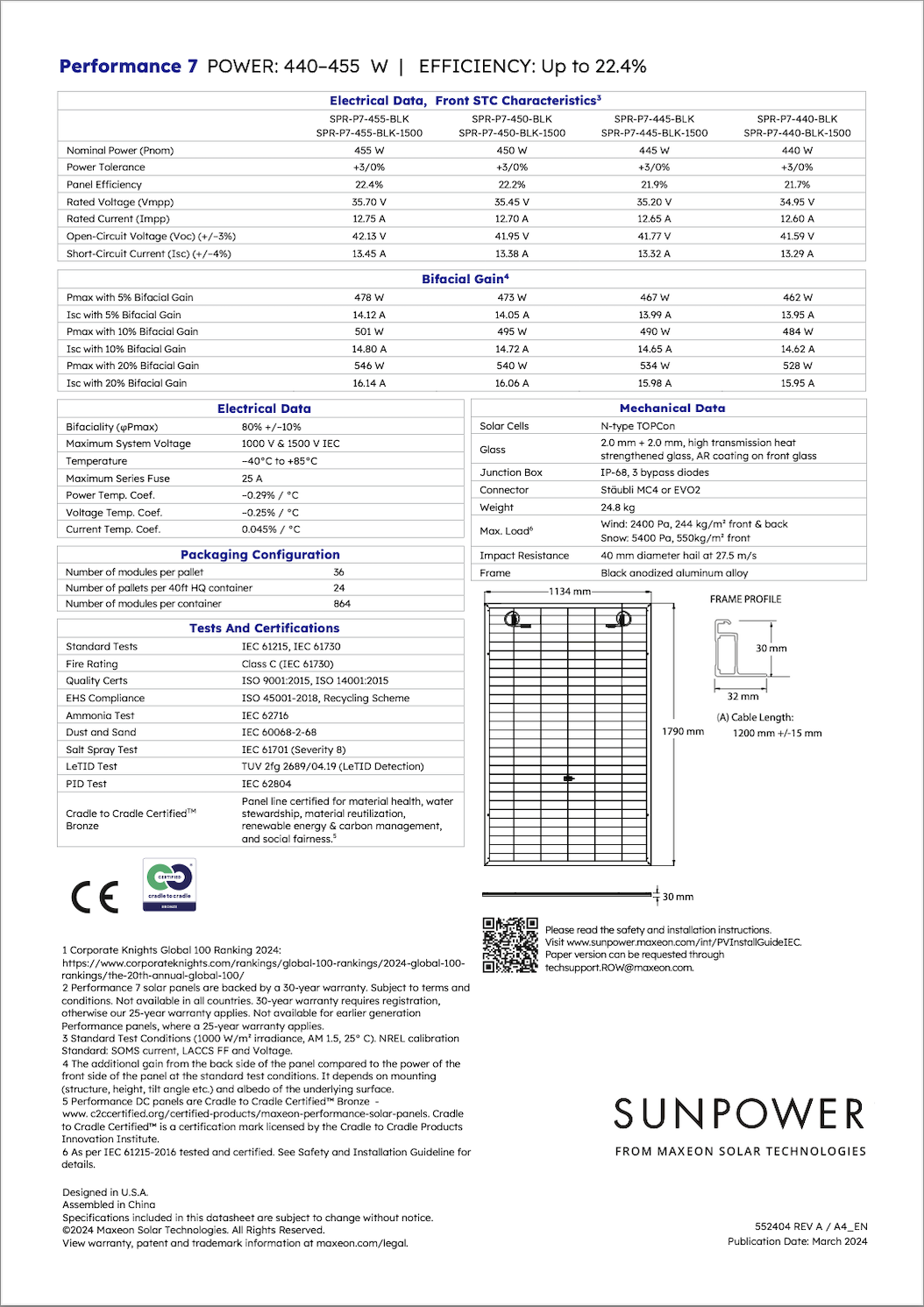 SunPower Performance 7 450W Datasheet